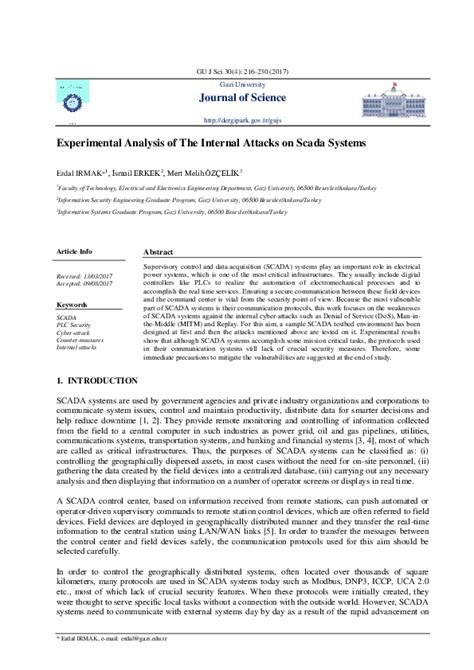 Pdf Experimental Analysis Of The Internal Attacks On Scada Systems