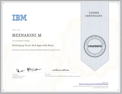 React Frontenddevelopment Webdevelopment Learning Coursera Ibm Meenakshi M