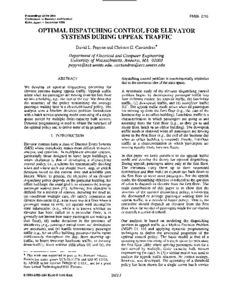 Pdf Optimal Dispatching Control For Elevator Systems During Uppeak