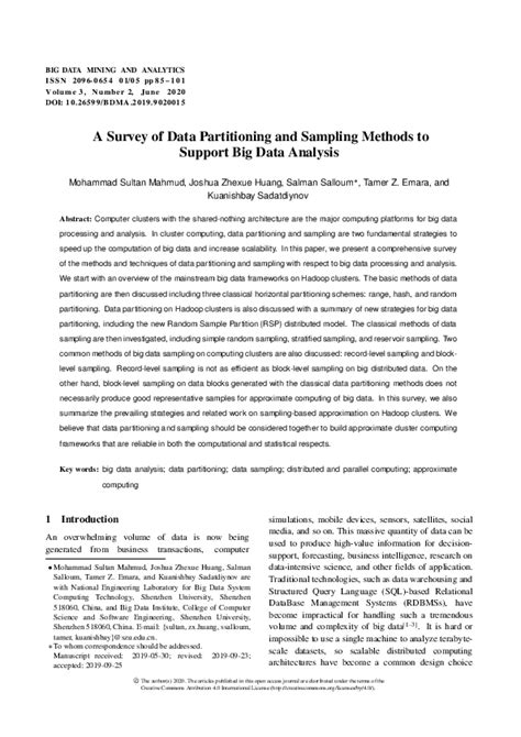 pdf a survey of data partitioning and sampling methods to support big
