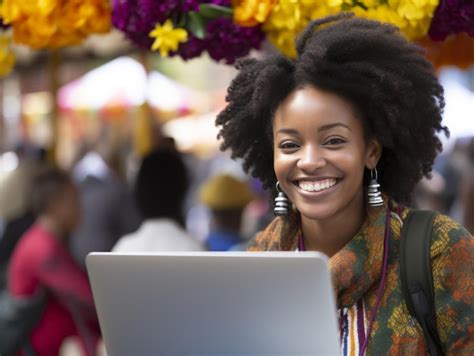 Premium Ai Image Woman From Colombia Working On A Laptop In A Vibrant