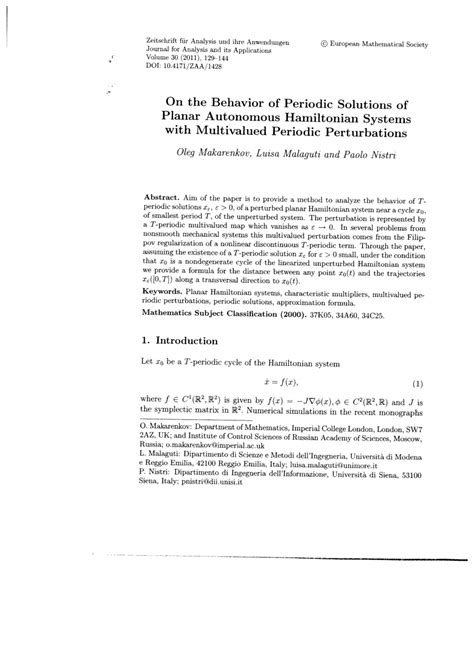Pdf On The Behavior Of Periodic Solutions Of Planar Autonomous
