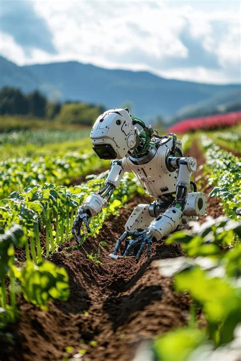 Advanced Robotic Crop Weeder In Action For Precision Agriculture In A Sunny Vegetable Field