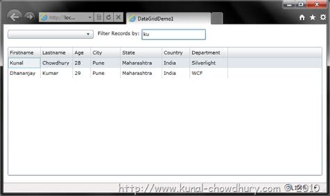 Filtering Records In Silverlight Datagrid Using Pagedcollectionview Kunal Chowdhury