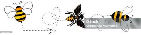 만화 꿀벌 마스코트 세트 점선 으로 날아다니는 작은 꿀벌 말살 컬렉션 벡터 문자입니다 근친상간 아이콘 초대 카드에 대한 템플릿
