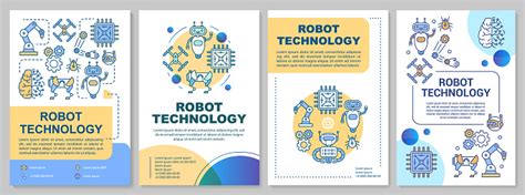 로봇 기술 브로셔 템플릿 엔지니어링 전단지 소책자 전단지 인쇄 선형 일러스트레이션이있는 커버 디자인 잡지 연례 보고서 광고