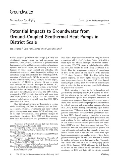 Pdf Potential Impacts To Groundwater From Ground Coupled Geothermal Heat Pumps In District Scale
