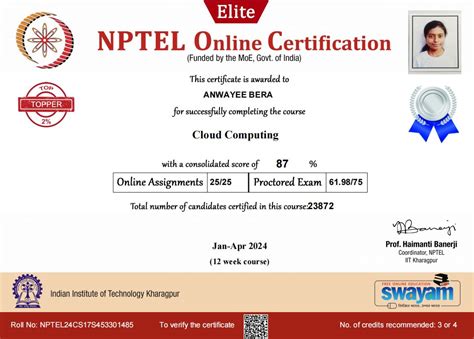 Anwayee Bera On Linkedin Nptel Cloudcomputing Expertise Iitkharagpur Technology