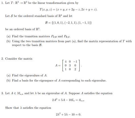 Solved 1 Let T R3R3 Be The Linear Transformation Given By Chegg Com