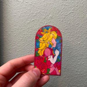 Princess Peach Stained Glass Window Holographic Sticker Etsy