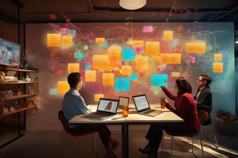 Premium Ai Image Team Brainstorming With Dynamic Digital Mind Map