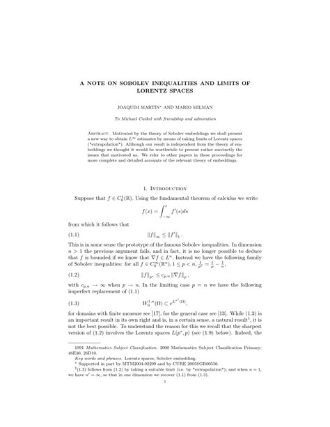 Pdf A Note On Sobolev Inequalities And Limits Of Lorentz Spaces