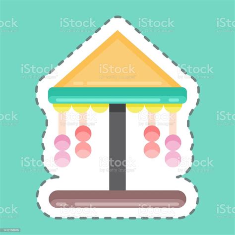 스티커 라인 컷 회전 목마 시티 파크 기호에 적합합니다 편집 가능한 간단한 디자인 디자인 템플릿 벡터 간단한 그림