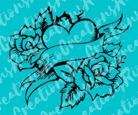 Heart Ribbon Silhouette Svg File Heart Ribbon Clip Art Heart Ribbon Svg Instant Download