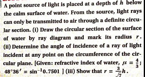 [answered] A Point Source Of Light Is Placed At A Depth Of H Below The Kunduz