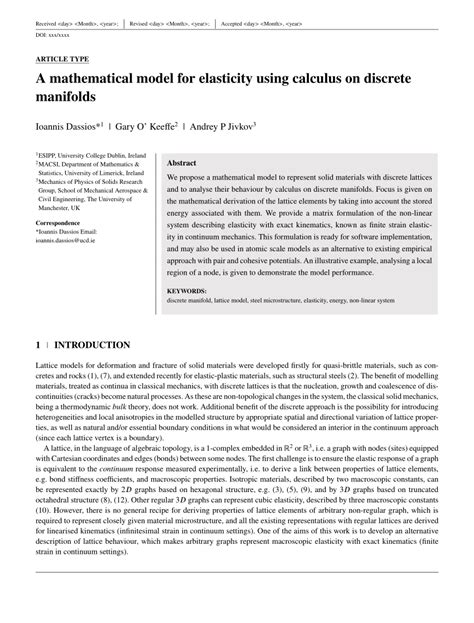 Pdf A Mathematical Model For Elasticity Using Calculus On Discrete