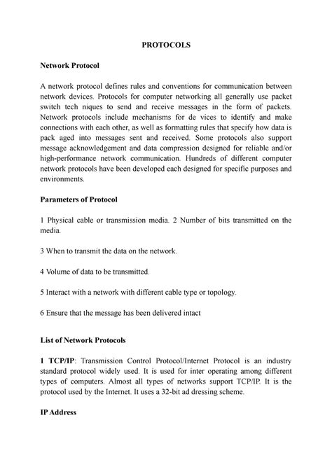 Unit B TCP IPNetworking Protocols PROTOCOLS Network Protocol A