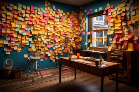 Premium Photo Wall Covered With Sticky Notes Generative AI