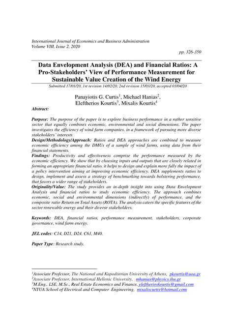 Pdf Data Envelopment Analysis Dea And Financial Ratios Α Pro Stakeholders View Of