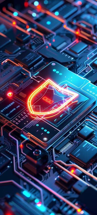 Advanced Encryption Technology Concept With Glowing Shield Over Laptop Stock Illustration