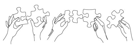 Puzzle Pieces In Peoples Hands Continuous Line Art Of Solution