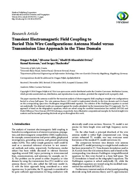 Pdf Transient Electromagnetic Field Coupling To Buried Thin Wire Configurations Antenna Model