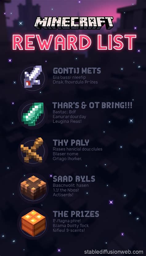 A Minecraft Poster Containing A Vertical List Of Several Rewards With A Prize For Each In Text