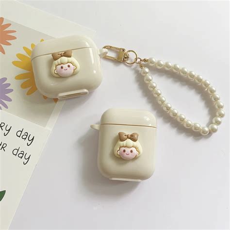 Funda For 에어팟 3 에어팟 Pro 귀여운 소녀 진주 키 체인 케이스 Airpod 2 커버 소프트 Tpu 광택 실리콘