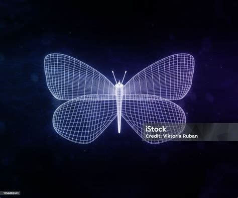 추상 네온 보라색 다각형 기하학적 나비는 선으로 구성되어 있습니다 와이어프레임 기술 구조 빛나는 다각형 기하학적 구조 웹 사이트