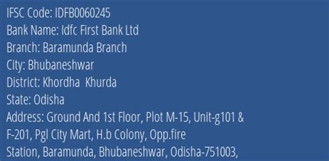 IFSC Code Of Idfc First Bank Ltd Baramunda Branch IDFB0060245