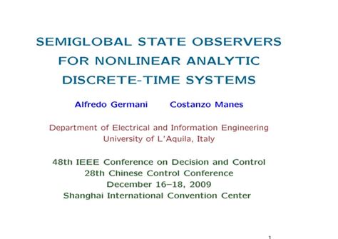 Semiglobal State Observers For Nonlinear Analytic Discrete Time Systems Ppt