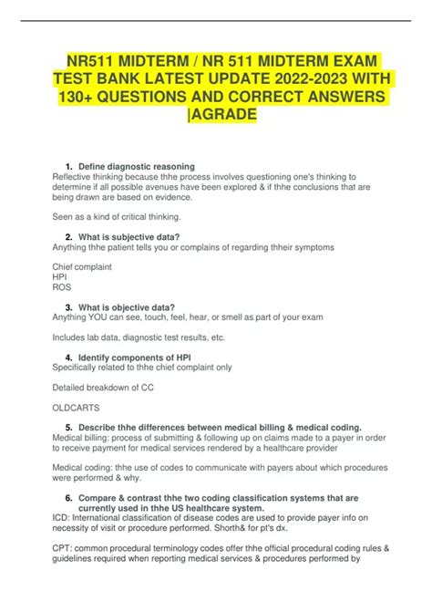 Nr511 Midterm Nr 511 Midterm Exam Test Bank Latest Update With 130 Questions And Correct