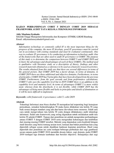 Kajian Perbandingan Cobit 5 Dengan Cobit 2019 Sebagai 2021 Pdf