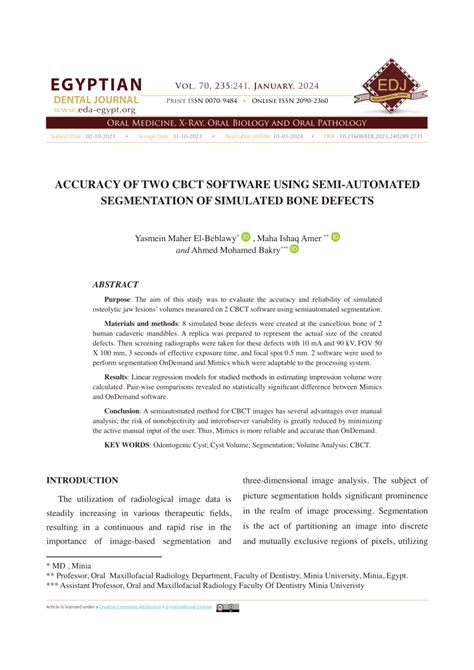 Pdf Accuracy Of Two Software Using Semi Automated Segmentation Of Simulated Bone Defects