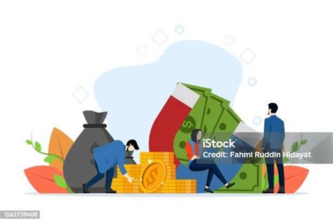 수입과 돈 매력 자석을 가진 사람들은 현금을 얻습니다 빠른 대출 소득 투자 이익 금융 성공 개념 흰색 배경에 평면 벡터 그림을 위한 벡터 그림 놀이 공원에 대한 스톡 벡터