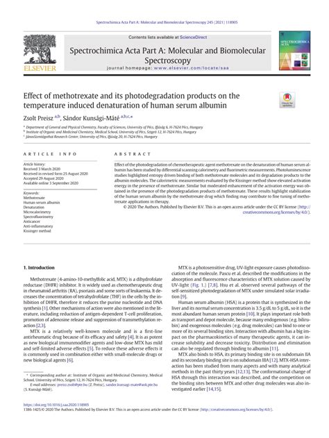 Pdf Effect Of Methotrexate And Its Photodegradation Products On The Temperature Induced
