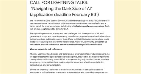 Call For Lightning Talks Navigating The Dark Side Of Ai Application Deadline February 5th