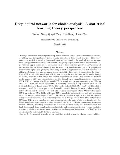 Pdf Deep Neural Networks For Choice Analysis A Statistical Learning Theory Perspective