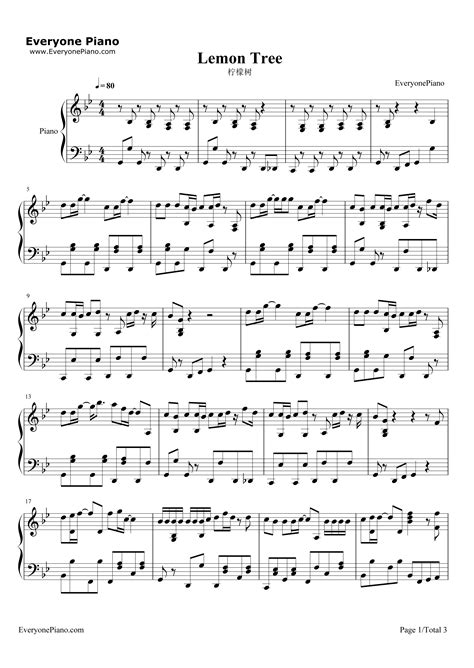 柠檬树 Lemon Tree五线谱预览1 钢琴谱文件（五线谱、双手简谱、数字谱、midi、pdf）免费下载