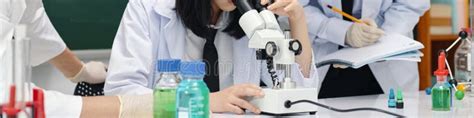 Analyzing Lab Samples With Advanced Microscope Equipment Stock Image Image Of Procedure