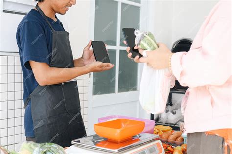 Premium Photo Customer Scanning Qr Code With Mobile Smartphone For Payment Qr Code Payment E