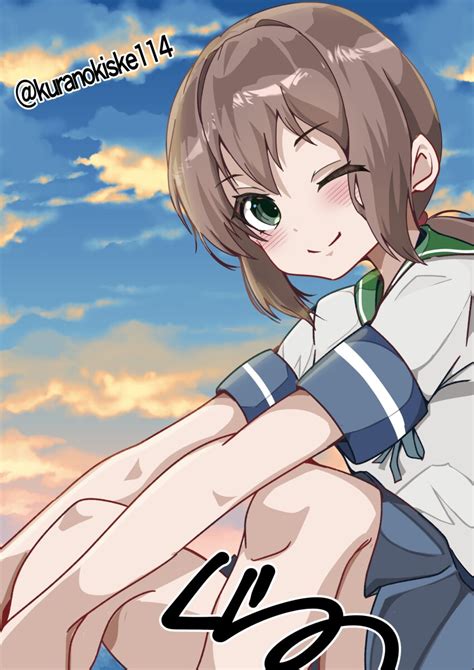 Kurano Kisuke Fubuki Kancolle Kantai Collection Highres 1girl Blue Skirt Blue Sky Brown