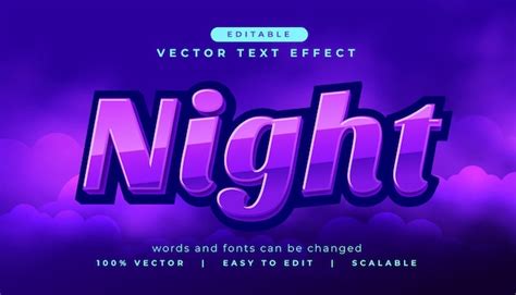 야간 편집 가능한 텍스트 효과 글 보라색 무료 벡터