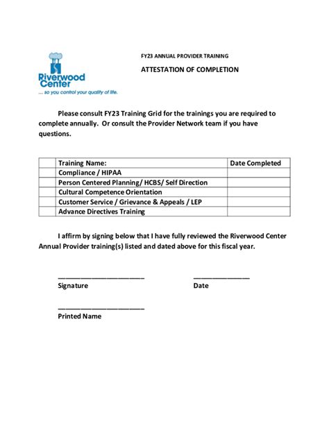 Fillable Online Provider Training Attestation Form Fax Email Print