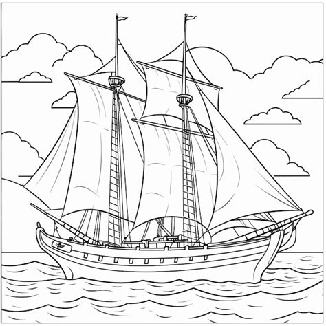 범선 색칠 페이지 흑백 벡터 일러스트 레이 션 프리미엄 Ai 생성 벡터