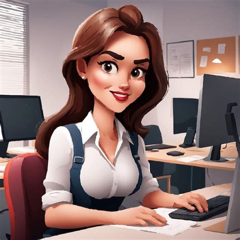 Woman In Glasses Sits At A Desk With A Laptop Working On It Premium