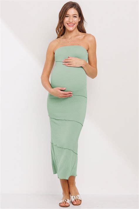 Solid Bodycon Maternity Tube Midi Dress