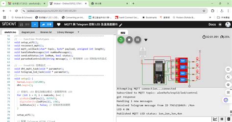 Alex9ufo 聰明人求知心切 Esp32 整合 Mqtt 與 Telegram 控制 Led 及溫濕度顯示
