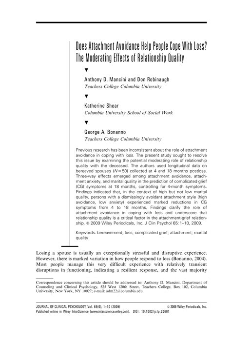 Pdf Does Attachment Avoidance Help People Cope With Loss The