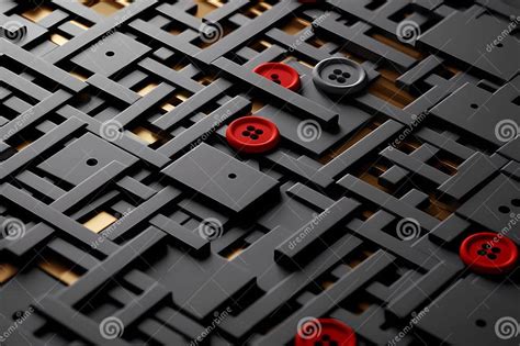 Grayscale 3d Grid Pattern With Red Buttons Generative Ai Stock